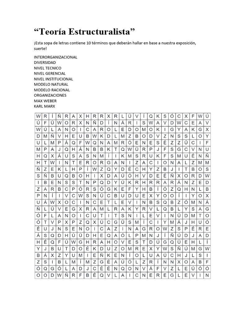 Sopa de Letras "Teoria Estructuralista" | PDF