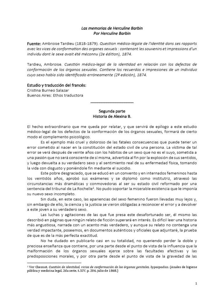 14 BARBIN. Las Memorias de Herculine Barbin | PDF