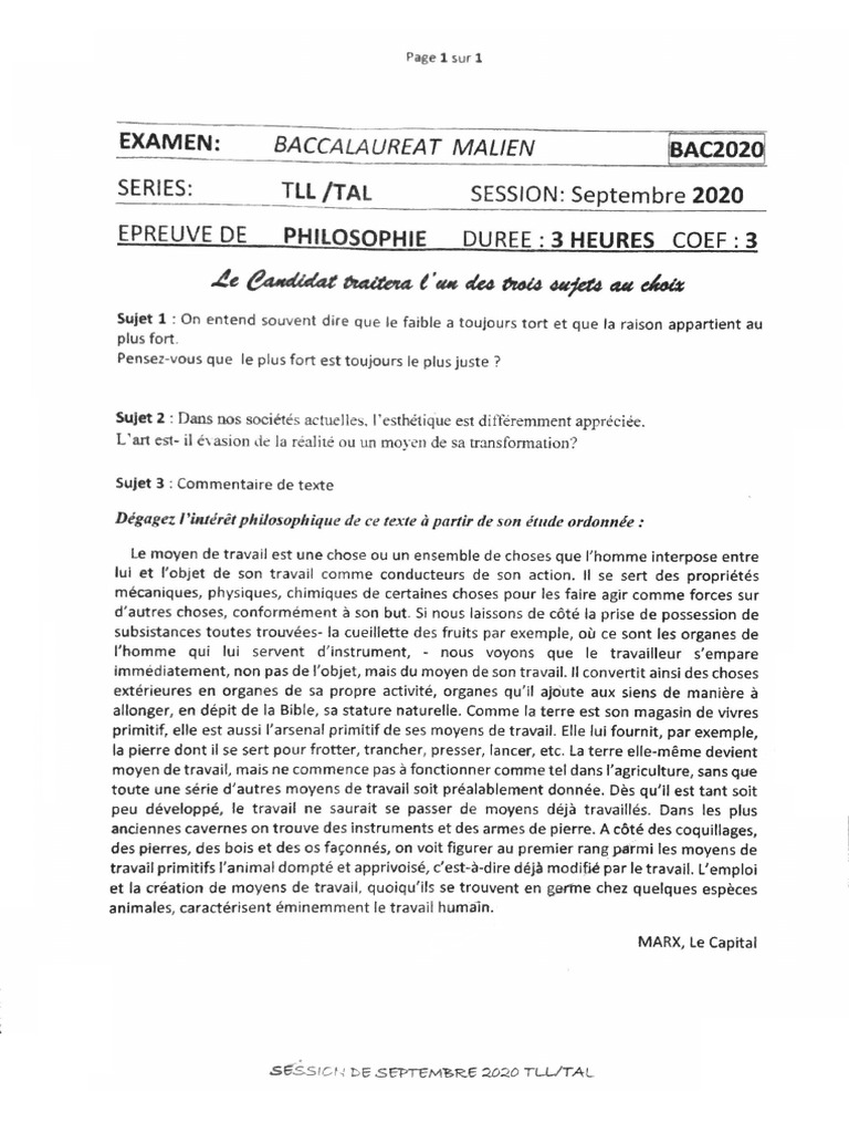 BAC TLL TAL Philosophie 2020 | PDF