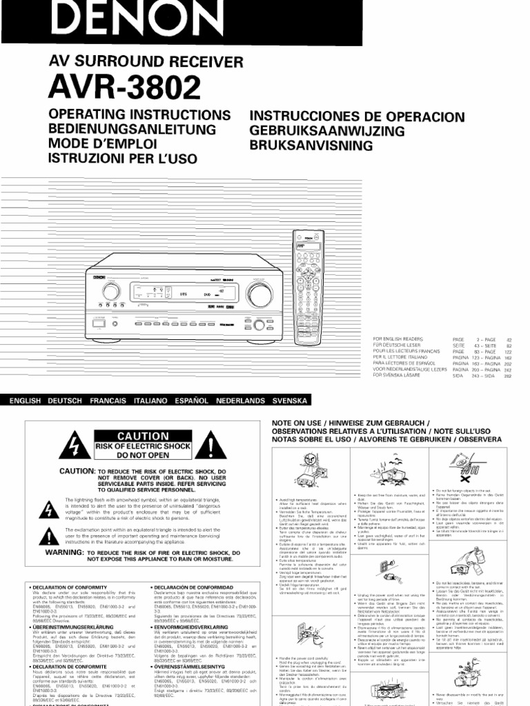 Manual Denon AVR-3802 | PDF