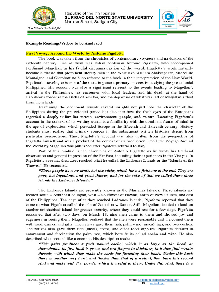 Pigafetta's Account of Pre-Colonial Philippines | PDF | Mariana Islands