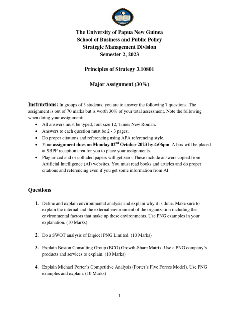 Major Assignment_Principles of Strategy_Semester 2 2023 | PDF