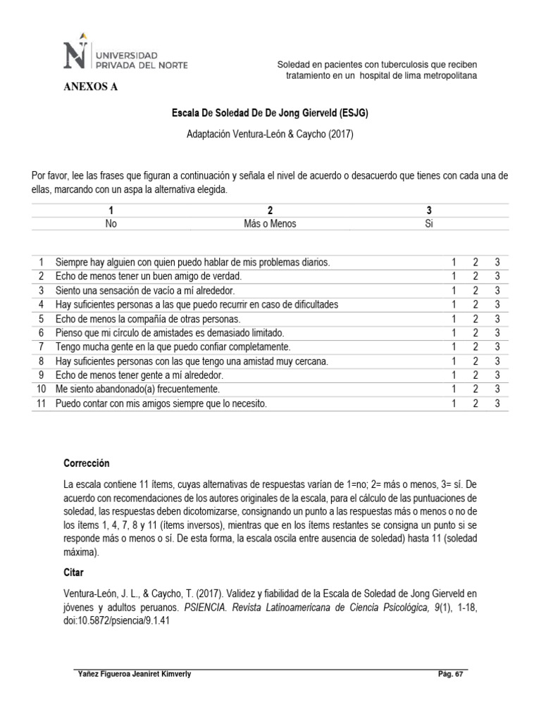 Escala de Soledad de de Jong Gierveld (ESJG) | PDF