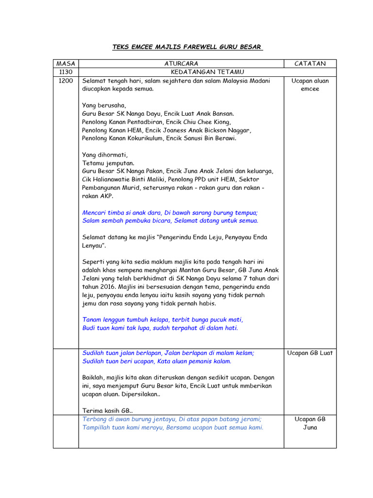 Teks Emcee Farewell GB | PDF