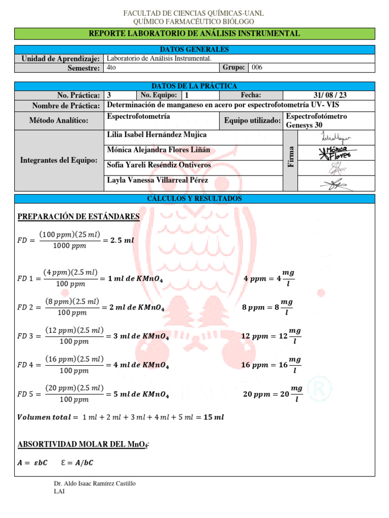 Reporte Practica 3 - Eq1 | PDF | Manganeso | Concentración