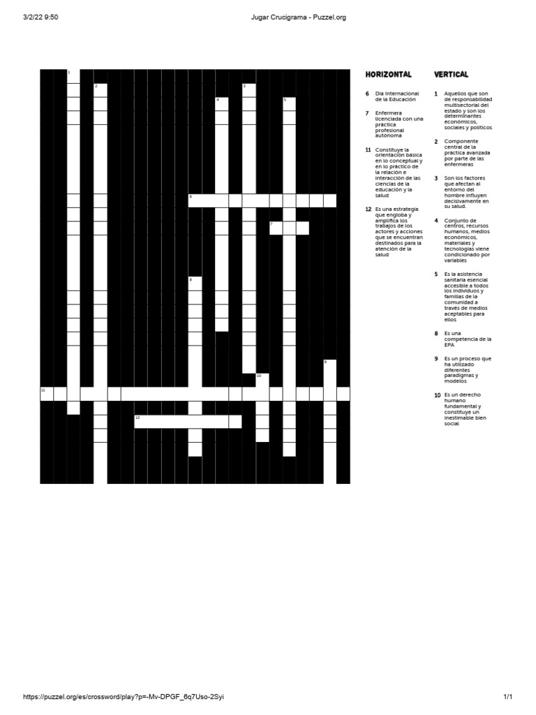 Unidad 3. Crucigrama | PDF | Enfermería