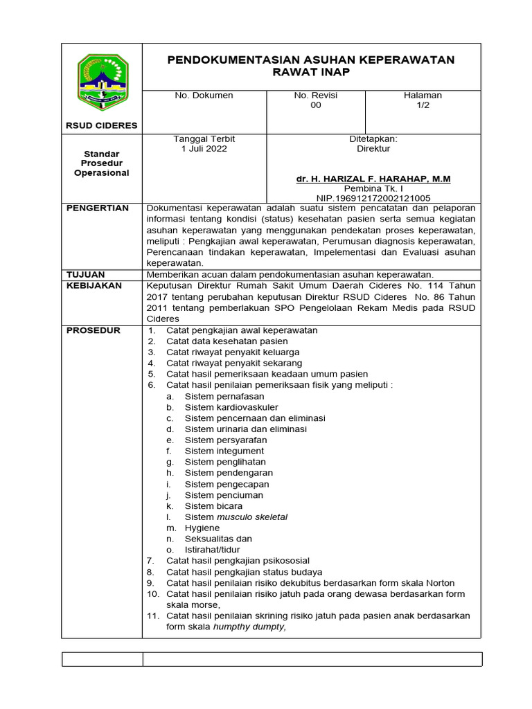 SPO Dokumentasi ASKEP Cheklist Asbud Revisi | PDF