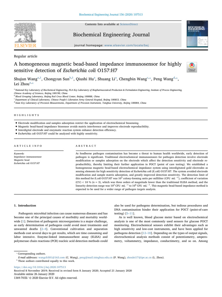 homogenous magnetic bead based EIS detection of an E coli species | PDF