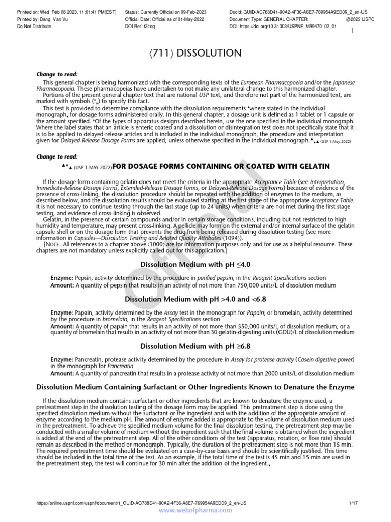 〈711〉 Dissolution | PDF | Medicinal Chemistry | Pharmacy