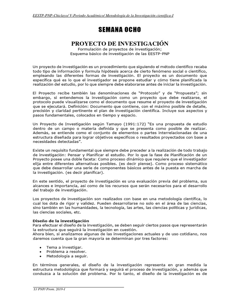 Semana 8-Proyectos de investigación | PDF | Método científico | Diseño