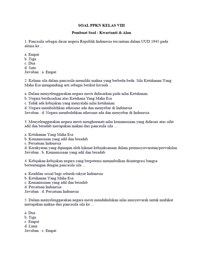 Soal PPKN Kelas Viii | PDF | Ilmu Sosial
