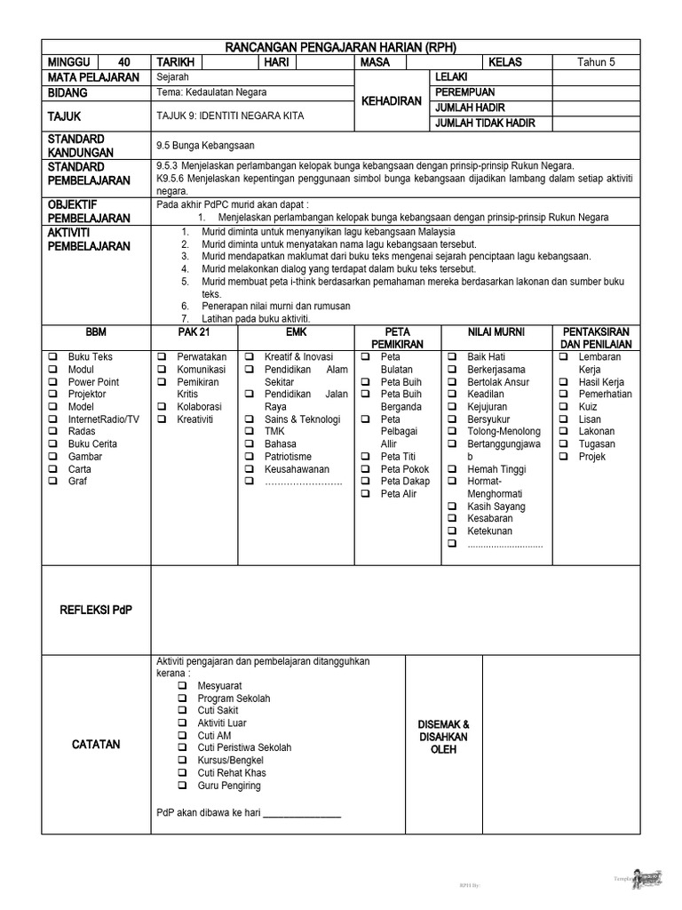 RPH Sejarah T5 M40 | PDF