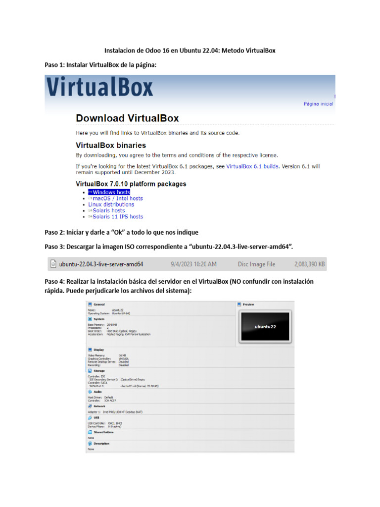 Instala Odoo 16 en Ubuntu con VirtualBox | PDF