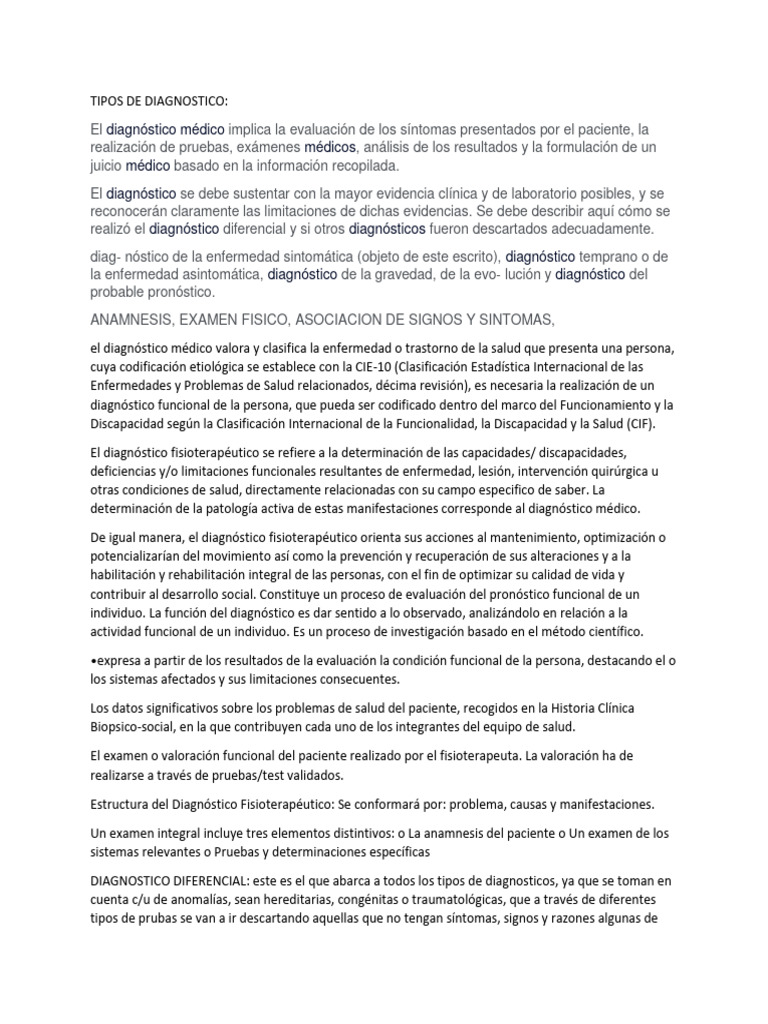 Tipos de Diagnostico | PDF | Diagnostico medico | Enfermedades y trastornos