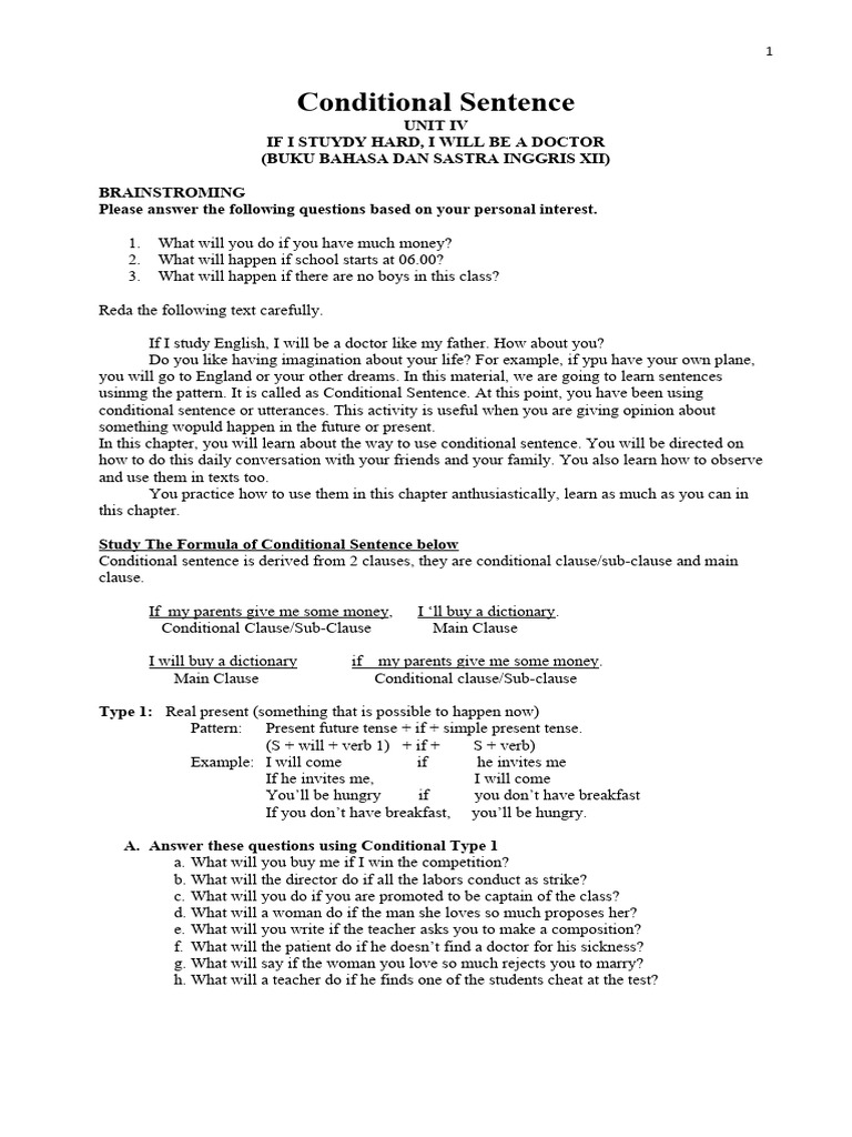 Conditional Sentence - Excercises | Download Free PDF | Grammatical Tense | Syntax