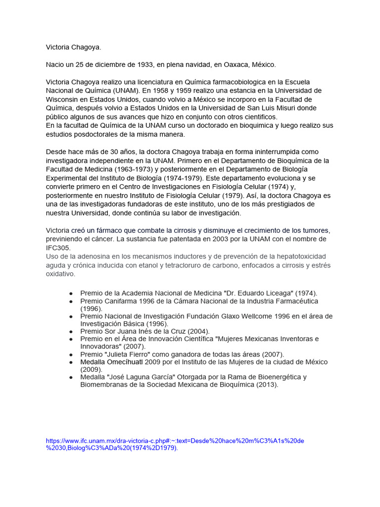 Aportaciones de Victoria Chagoya en Biomedicina | PDF | Doctorado | México