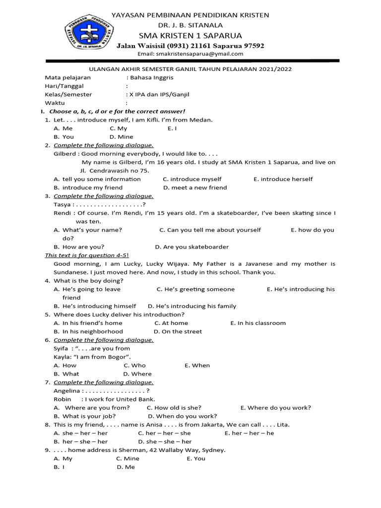 Soal Bahasa Inggris Kelas X | PDF