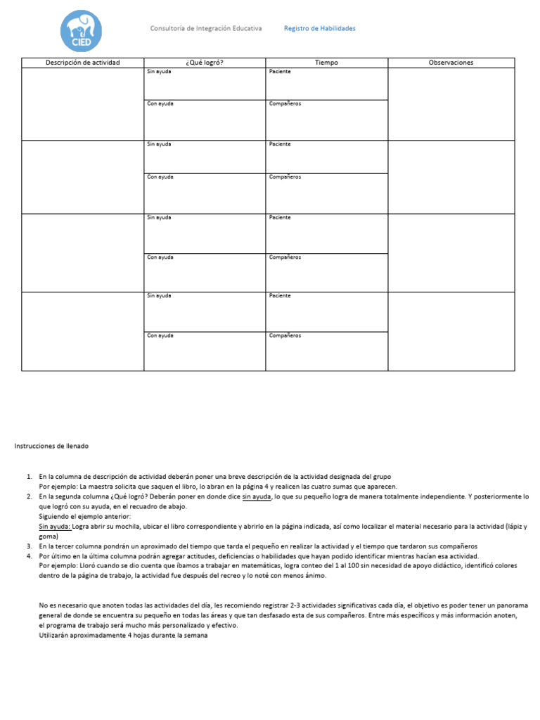 Registro de Habilidades Educativas | PDF