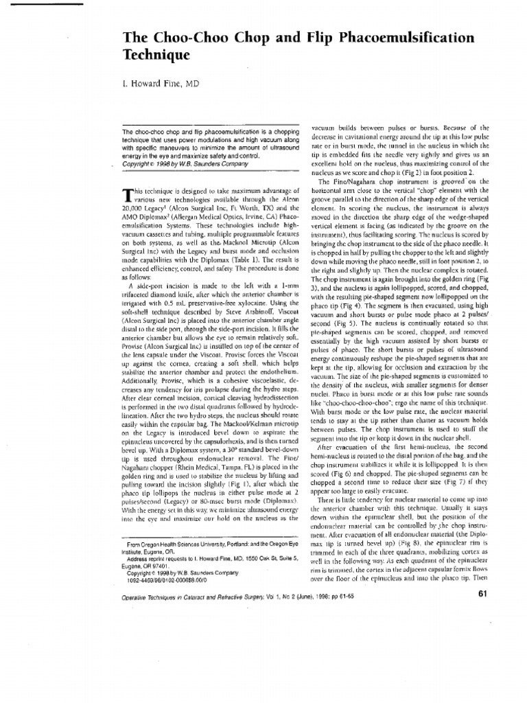 The Choo Choo Chop and Flip Phacoemulsification Technique | PDF