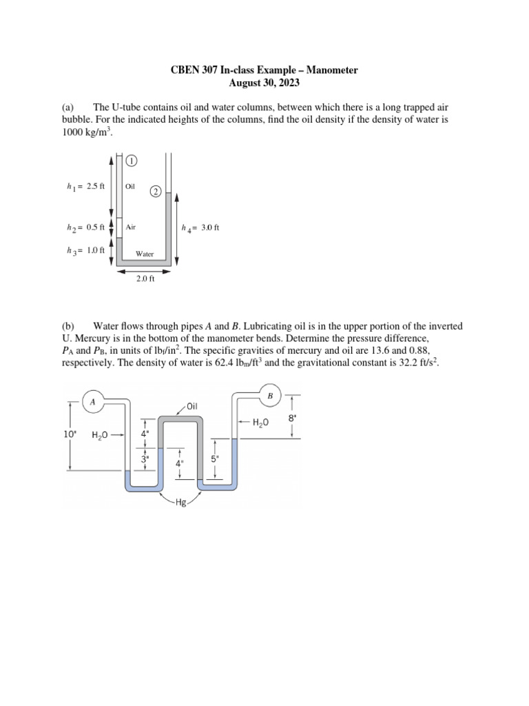 CBEN 307 230830 Class Example Manometer | PDF