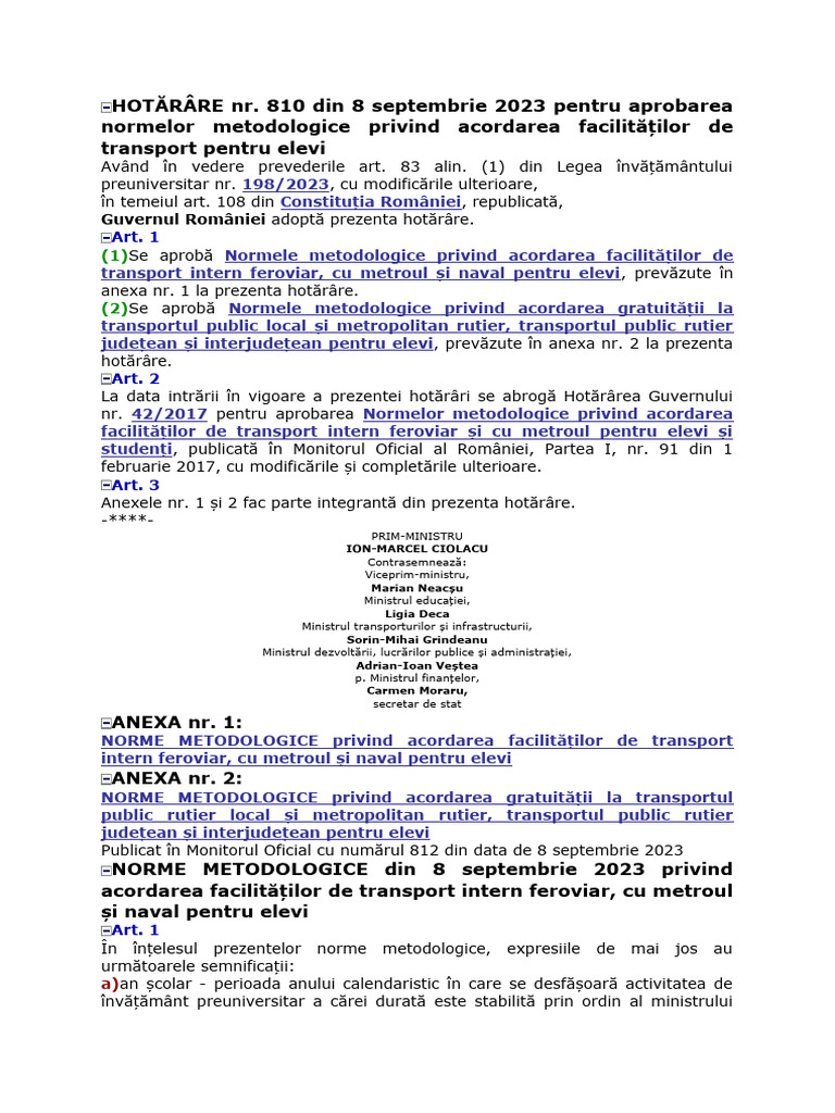 HG 810 2023 Transport Elevi | PDF