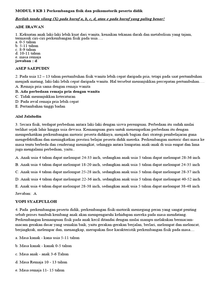 BANK SOAL MODUL 9 KB1-4 Perkembangan Peserta Didik | PDF