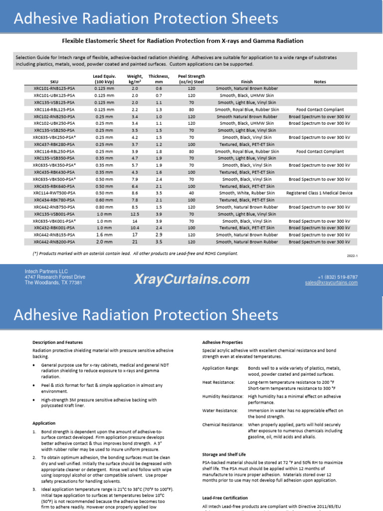 Adhesive Backed Flexible Radiation Shielding TDS 2022-1 | PDF ...