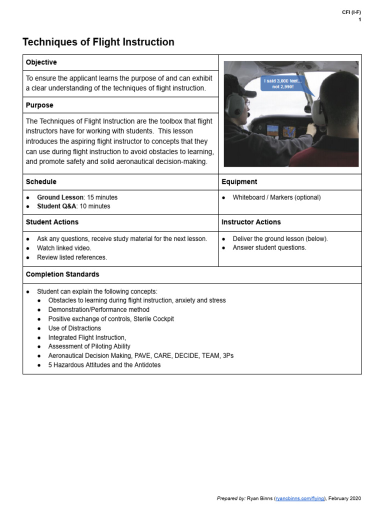 Task f - Techniques of Flight Instruction (1) | PDF