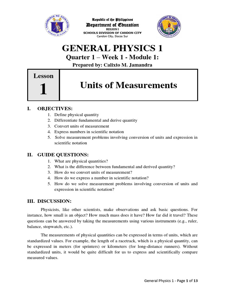 General-Physics-1 Q1 W1 M1 LDS Measurements ALG RTP | PDF | Accuracy ...