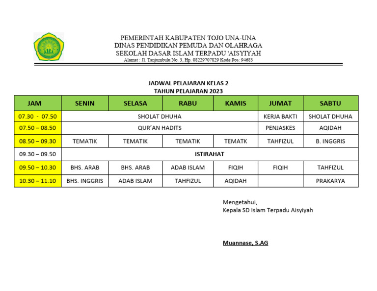 Jadwal Pelajaran Kelas 2 Perbaikkan Pdf
