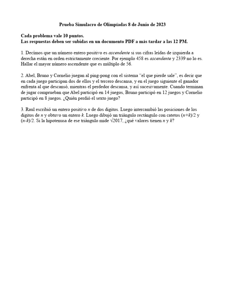 Prueba Simulacro 8 de Junio 2023 | PDF