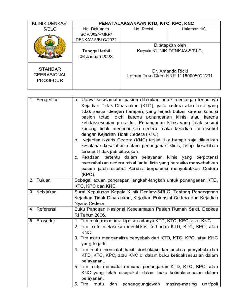 3.3 Sop Penatalaksanaan KTD, KPC, KNC | PDF