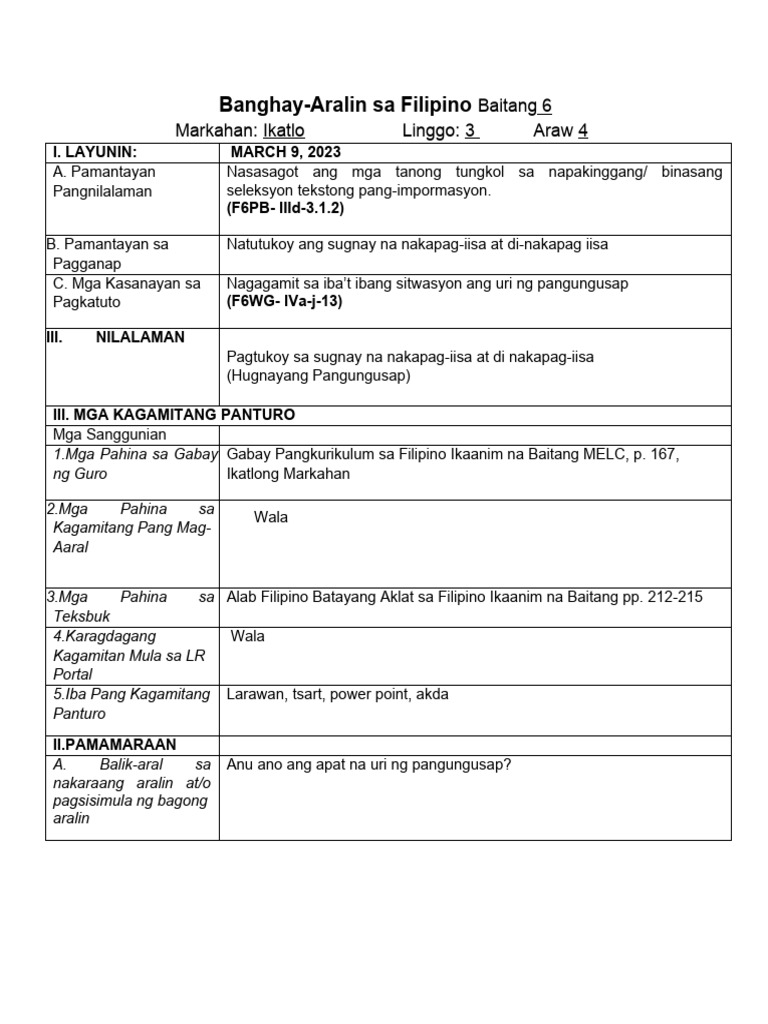 Banghay Aralin For COT | PDF