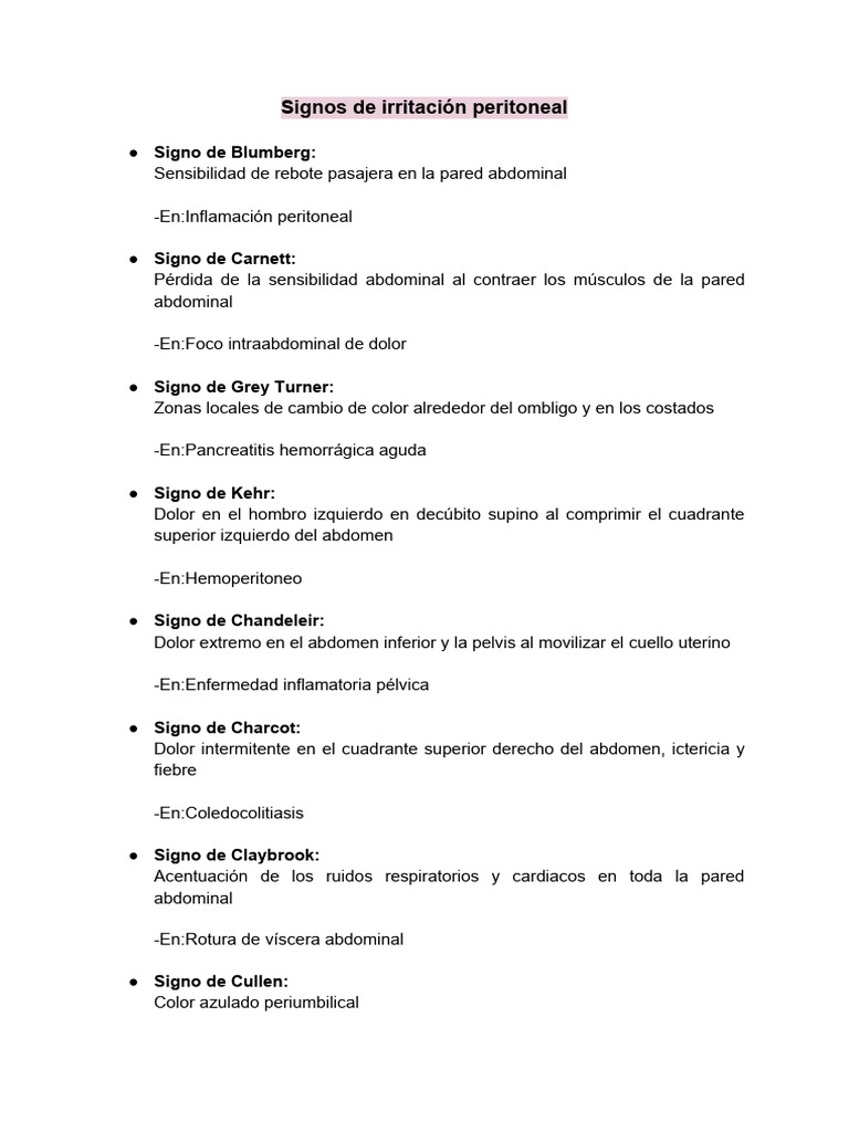 Signos de Irritación Peritoneal | PDF | Abdomen | Gastroenterología
