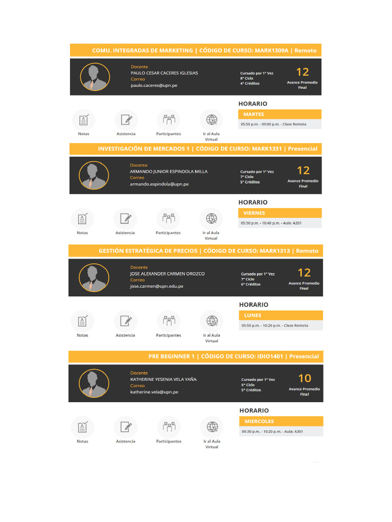 Horario UPN - 2022 | PDF