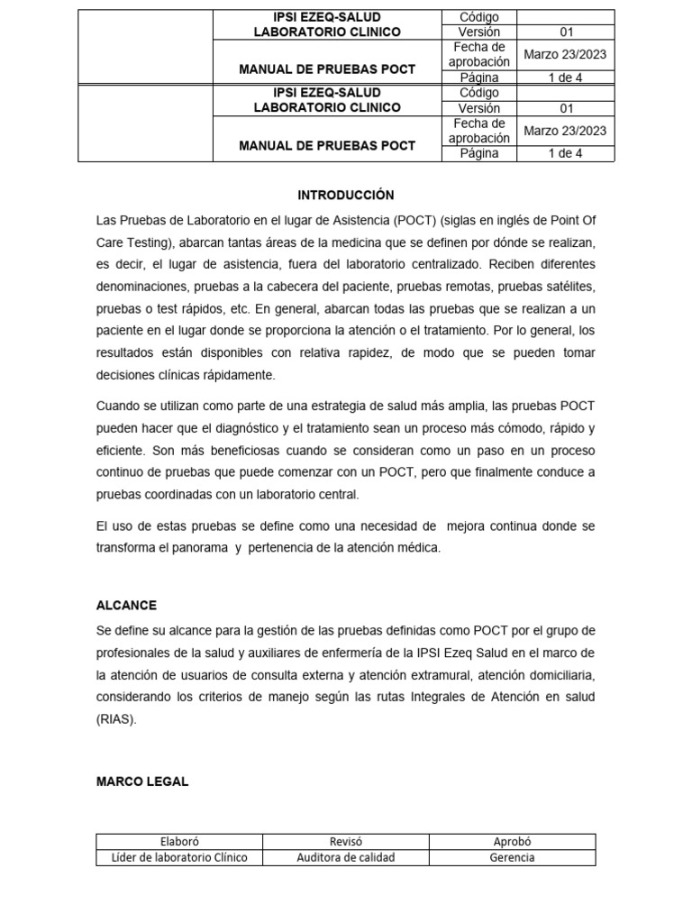 Manual Pruebas Poct | PDF | Laboratorios | Diagnostico medico