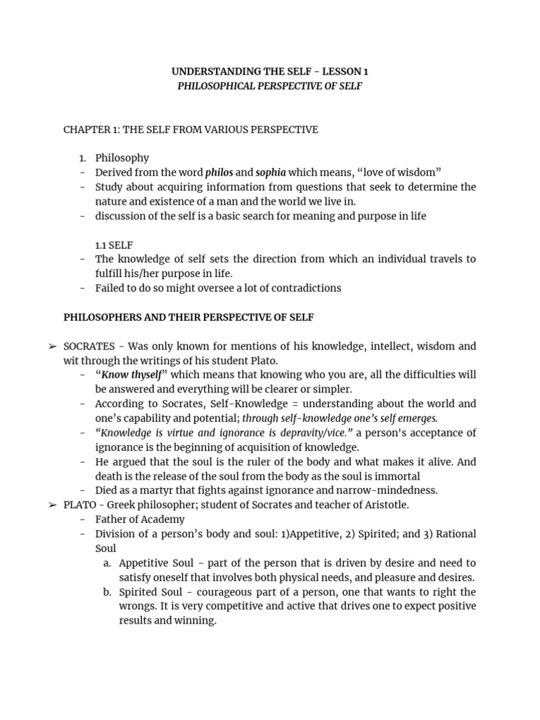 Understanding The Self - Lesson 1 | PDF | Philosophy Of Self | Soul