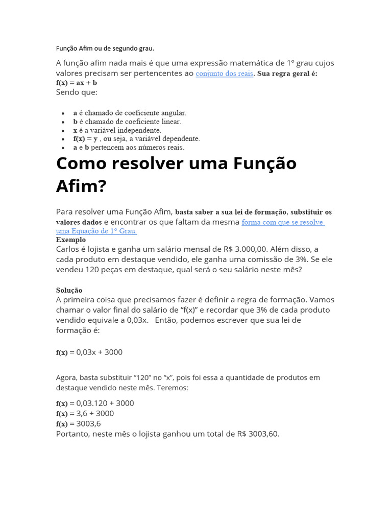 Função Afim Ou de Segundo Grau | PDF