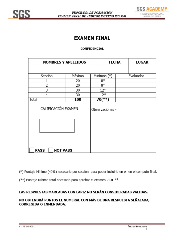 Examen ISO 9001 2015 | PDF