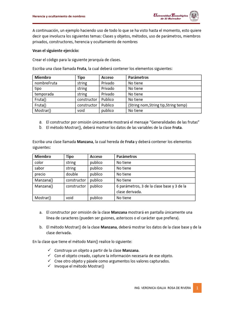 Ejemplo de Herencia y Ocultamiento de Nombres | PDF | Constructor (Programación Orientada a ...
