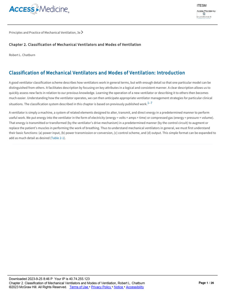 Chapter 2. Classification of Mechanical Ventilators and Modes of ...