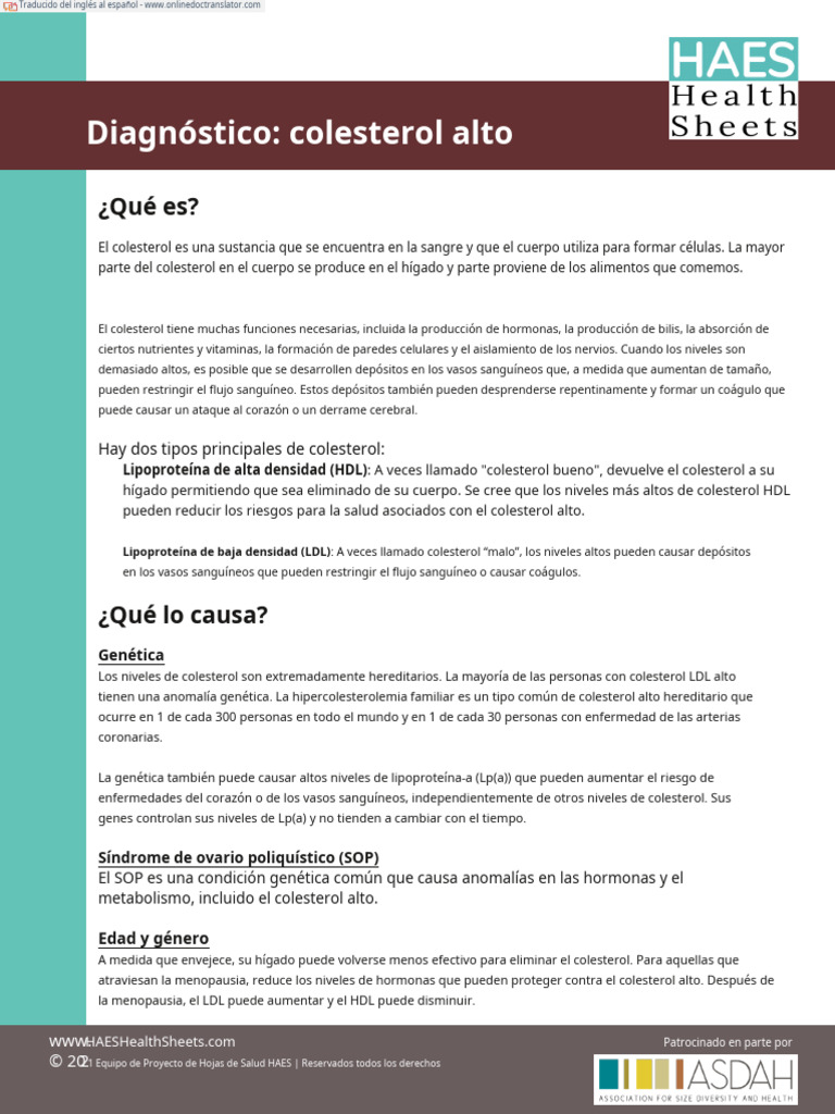 Colesterol Tratamiento Español | PDF