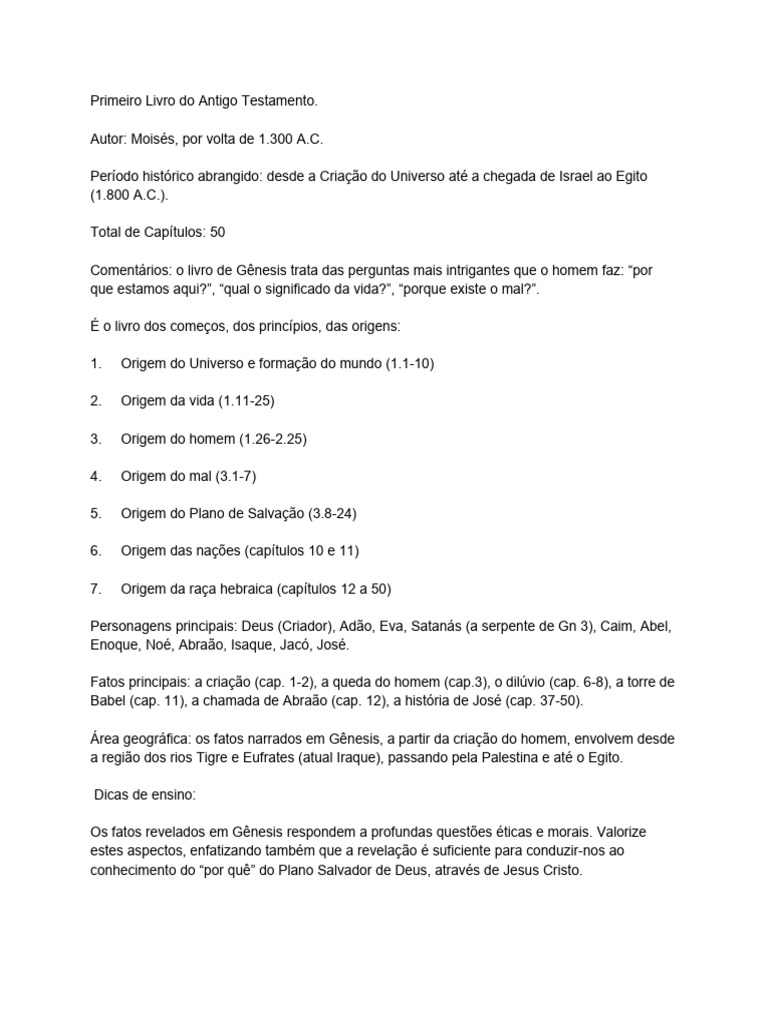 Primeiro Livro Do Antigo Testamento | PDF | Gênesis (livro) | Monoteísmo
