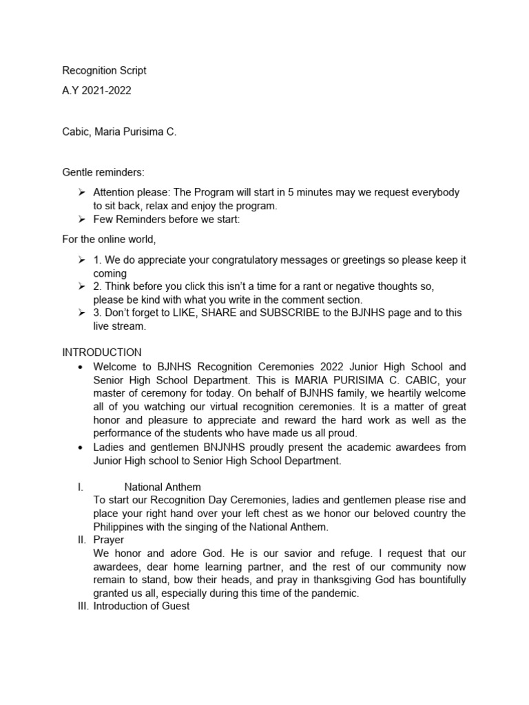 Recognition Script Final | PDF