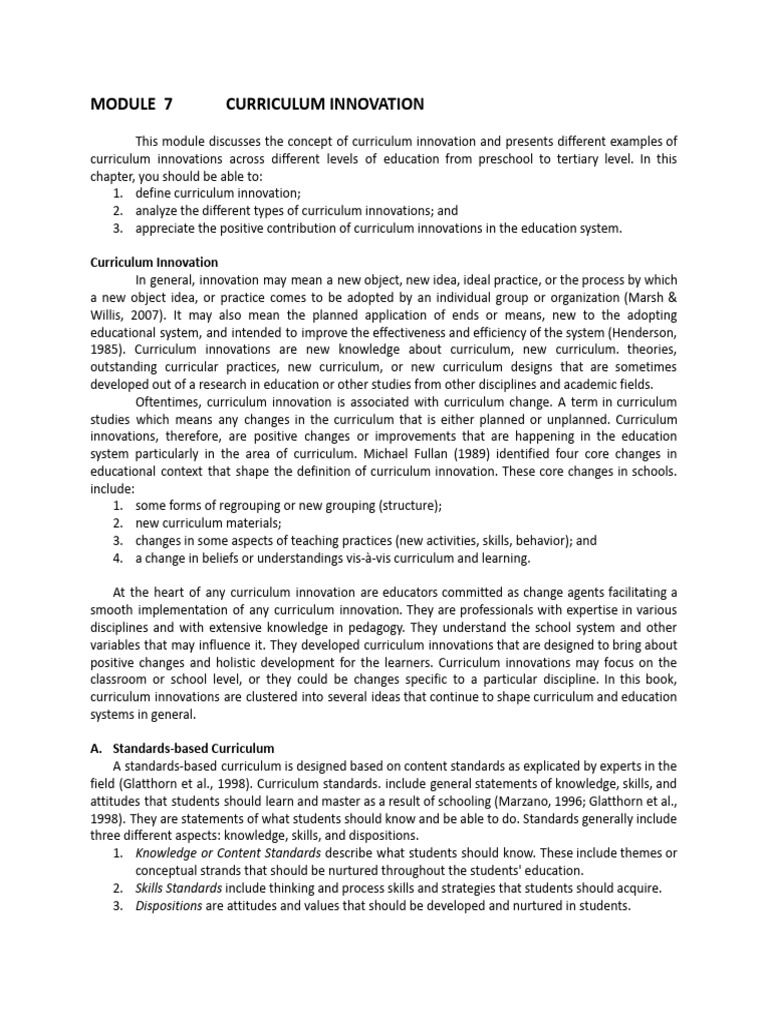Profed 9 Mod 7 Curriculum Innovation | PDF | Curriculum | Differentiated Instruction