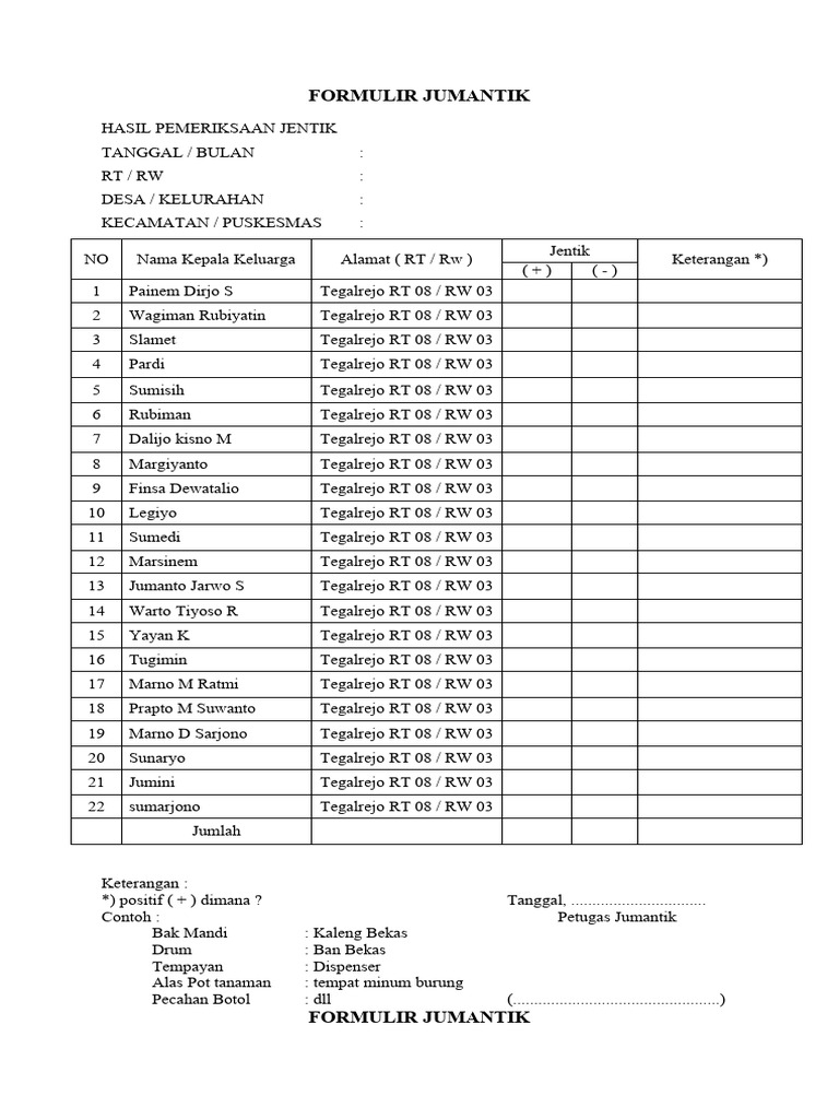 FORMULIR JUMANTIK - Kersandocx | PDF