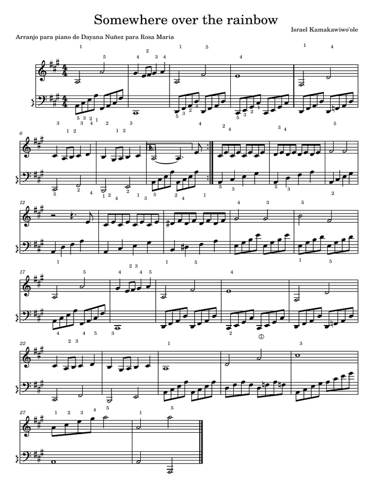 Piano Arrangement of "Somewhere Over the Rainbow" | PDF