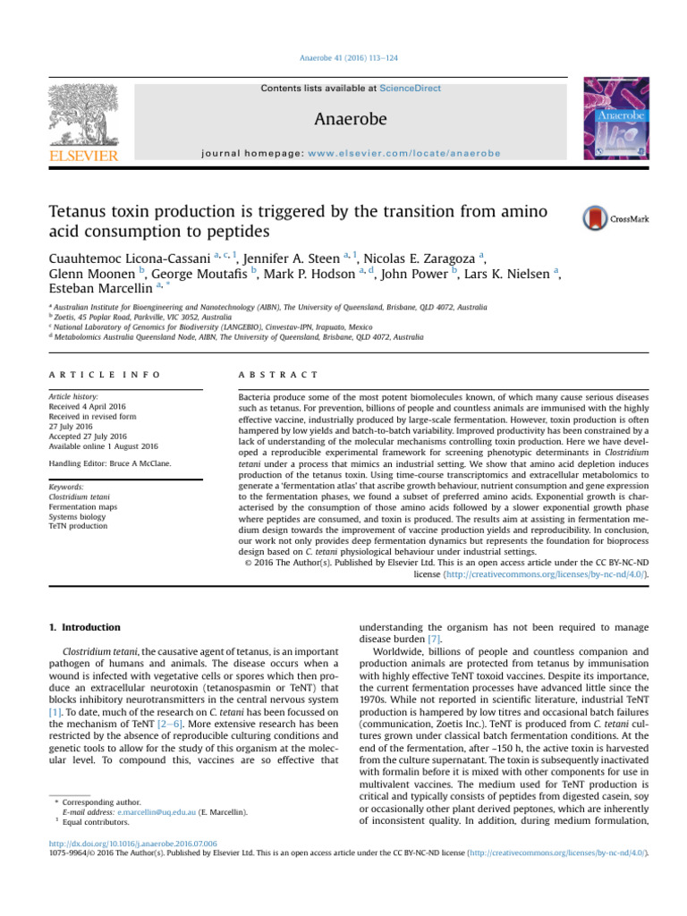 Tetanus Toxin Production Is Triggered by The Transition From Amino ...