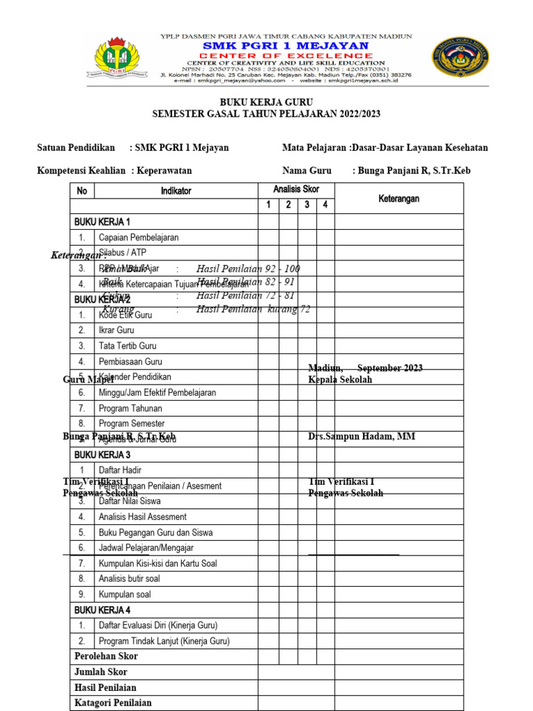 Lembar Cheklist Buku Kerja Guru | PDF