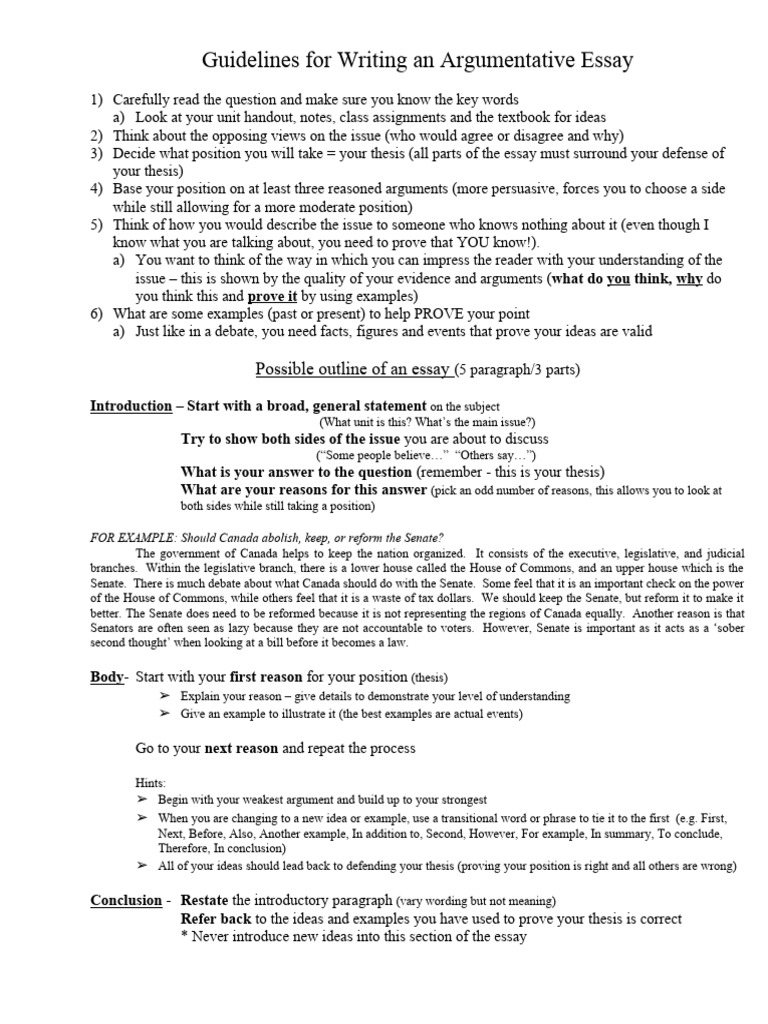 guidelines_for_writing_an_argumentative_essay (2) | PDF | Essays | Reason